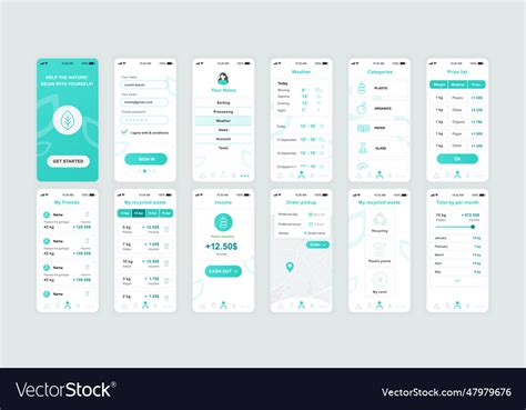 Set Of Ui Ux Gui Screens Ecology App Flat Design Vector Image