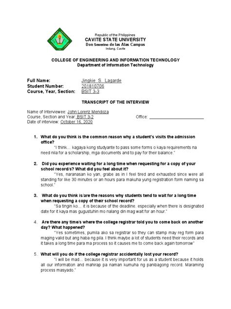 assignment 2 transcript of interview pdf interview