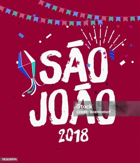 브라질 전통 축제 축제 Junina입니다 포르투갈어 브라질 텍스트 세인트 존 말입니다 페 드 사오 조 아오 축제 인쇄 상의 벡터 예술입니다 명랑한에 대한 스톡 벡터 아트 및