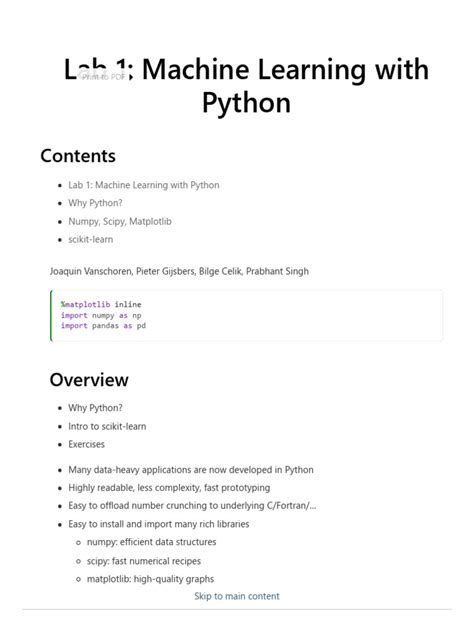 Lab 1 Machine Learning With Python Ml Engineering مهم Pdf Machine Learning Data Analysis