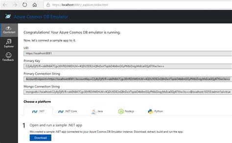 Azure What Is The Username And Password For The Cosmos Db Emulator