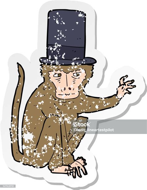 모자를 쓰고 만화 원숭이의 복고풍 고민 스티커 0명에 대한 스톡 벡터 아트 및 기타 이미지 0명 1980 1989 년 1980년 Istock