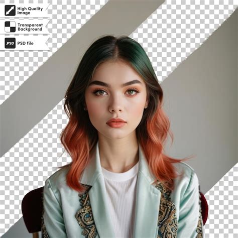 Premium Psd A Woman With A Green And Black Hair Is In Front Of A Computer Screen