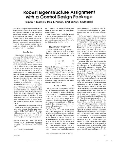 Pdf Robust Eigenstructure Assignment With A Control Design Package