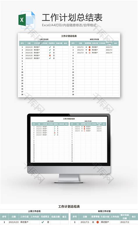 工作计划总结表Excel模板 千库网 excelID149064