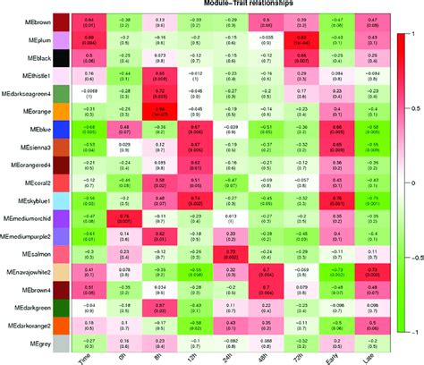 Matrix Showing Module Trait Relationships Mtrs For 9311a Each Row