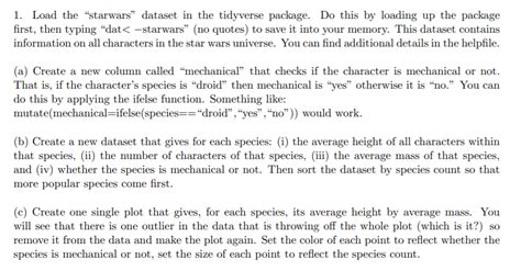 1 Load The Starwars Dataset In The Tidyverse
