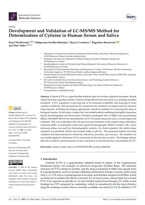 Pdf Development And Validation Of Lc Msms Method For Determination Of Cytisine In Human Serum