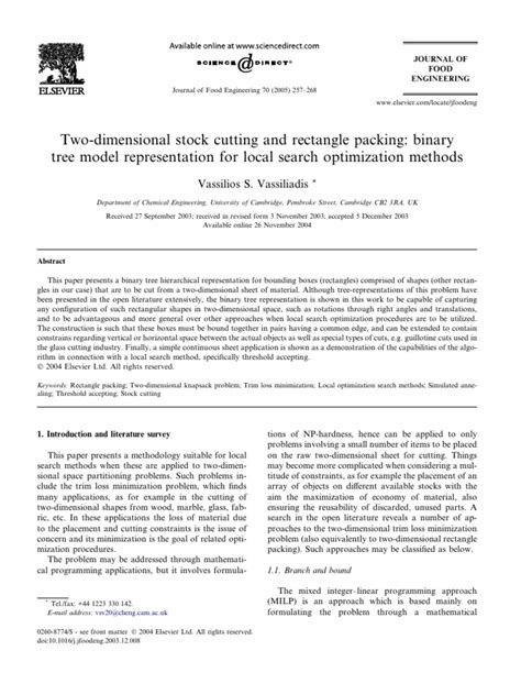 2005 Vassiliadis2005 Two Dimensional Stock Cutting And Rectangle Packing Binary Tree Model