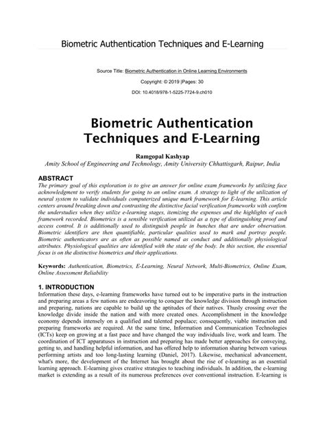 Pdf Biometric Authentication Techniques And E Learning