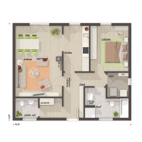 Massivhaus Grundriss Bungalow Mit Walmdach Architektur 2 Zimmer 77 Qm