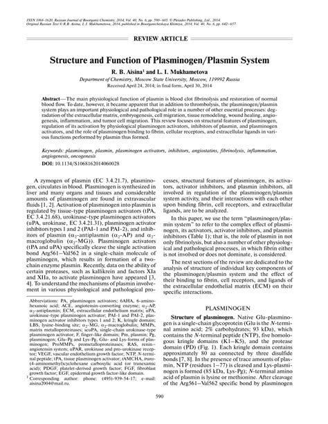 Pdf Structure And Functions Of Plasminogenplasmin System