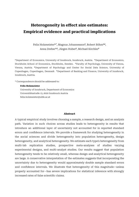 Pdf Heterogeneity In Effect Size Estimates Empirical Evidence And Practical Implications