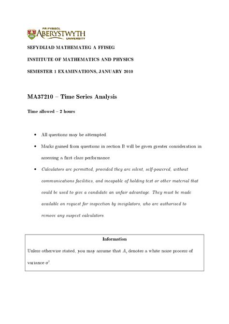 Time Series Regression And Anova Exam Exams Data Analysis And Statistical Methods Docsity