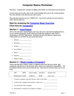 Computer Basics Worksheet Fill Online Printable Fillable Blank PdfFiller