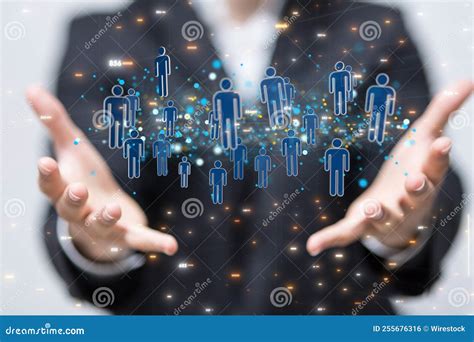 Floating People Icons Between Hands A Concept Of Networking HR Communication Stock