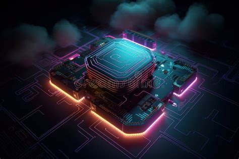 Neon Clouds The Fusion Of Microchip And Cloud Computing Stock Illustration Illustration Of