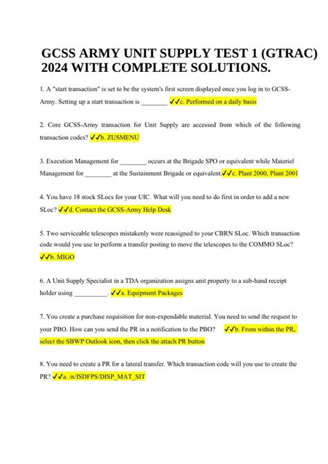 gcss army unit supply test 1 gtrac 2024 with complete solutions gcss army stuvia us