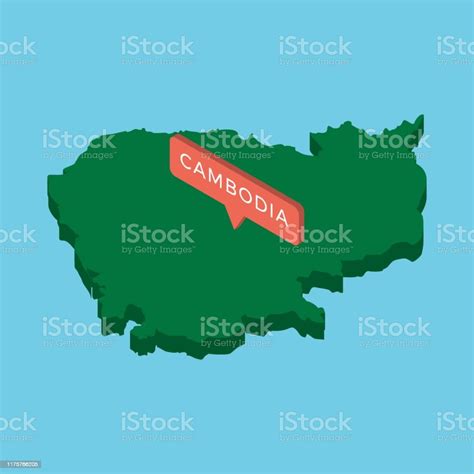 파란색 배경에 포인터와 국가 캄보디아의 녹색 등각 투영지도 현실적인 3d 벡터 개념지도 편집하고 사용자 정의하기 쉽습니다 Eps