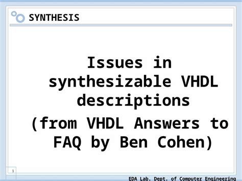 PPT EDA Lab Dept Of Computer Engineering C N U 1 SYNTHESIS