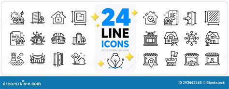 Icons Set Of Market Seller Inspect And Buildings Line Icons For Web App Vector Stock