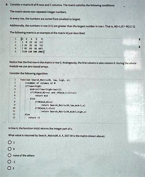 Solved Texts Consider A Matrix M Of R Rows And C Columns The Matrix Satisfies The Following