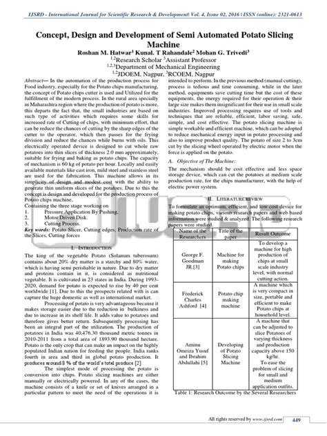 Concept Design And Development Of Semi Automated Potato Slicing Machine Pdf Download Free Pdf