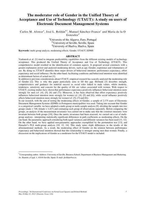 Pdf The Moderator Role Of Gender In The Unified Theory Of Acceptance And Use Of Technology