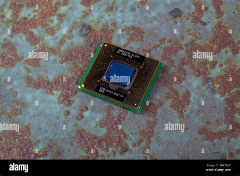 Kyiv Ukraine April Intel Pentium Iii Processor Unit On Rusty Background Stock Photo