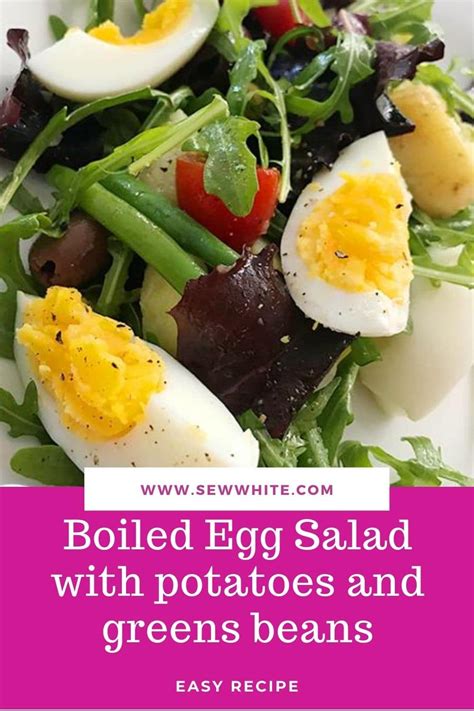Boiled Egg Salad With Potatoes And Greens Beans Sew White
