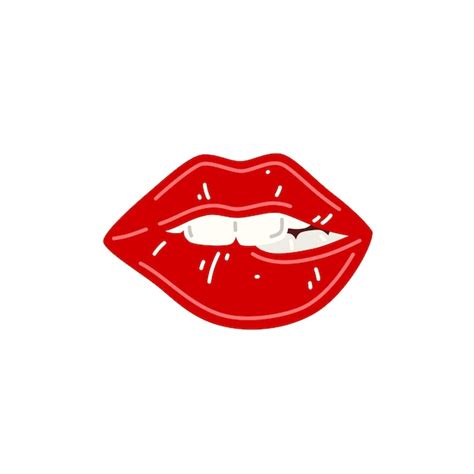 Labios Sexy Femeninos Rojos Mordiendo Los Labios Con Lápiz Labial Rojo
