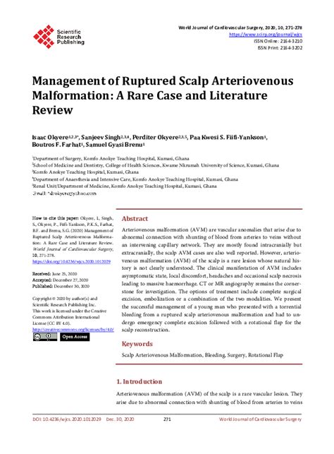 Pdf Management Of Ruptured Scalp Arteriovenous Malformation A Rare Case And Literature Review
