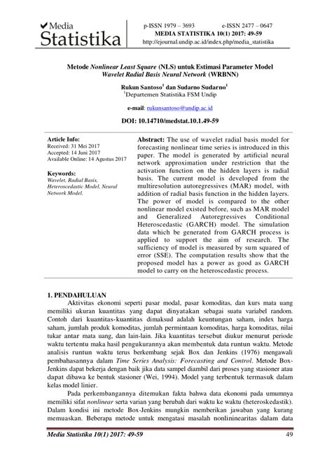 Pdf Metode Nonlinear Least Square Nls Untuk Estimasi Parameter Model Wavelet Radial Basis