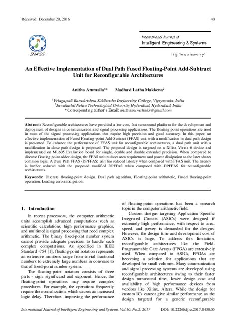 Pdf An Effective Implementation Of Dual Path Fused Floating Point Add Subtract Unit For