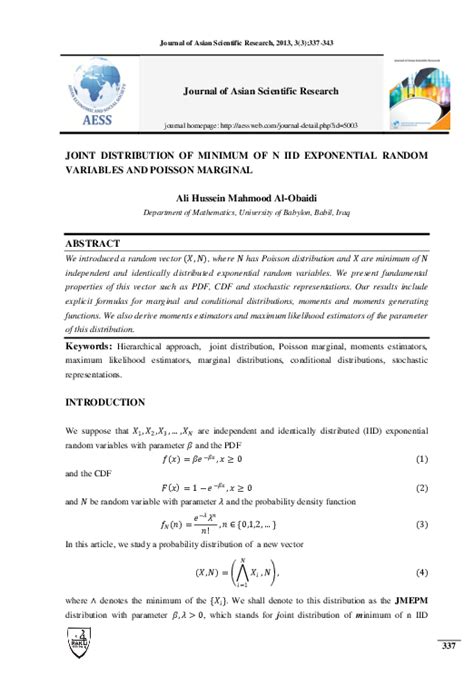 Pdf Joint Distribution Of Minimum Of N Iid Exponential Random