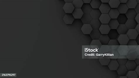 어두운 배경에 임의의 크기로 된 검은 육각형 왼쪽에 텍스트를 위한 공간입니다 추상 3d 렌더링 그림 기하학적 개념 배경 0명에 대한 스톡 사진 및 기타 이미지 Istock
