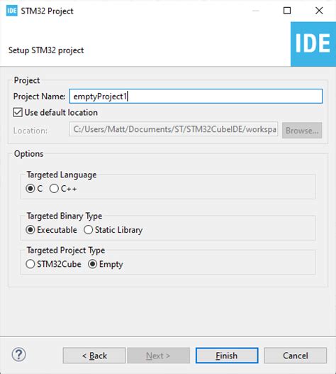 setting up an empty stm32cubeide project development boards kits