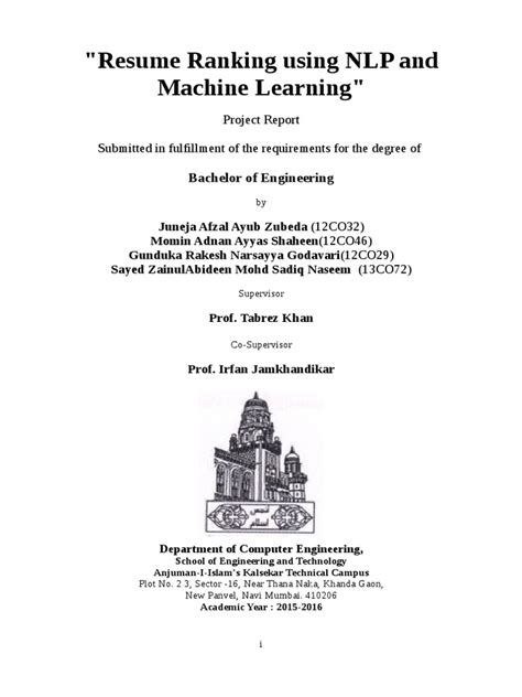 Resume Ranking Using Nlp And Machine Learning Bachelor Of