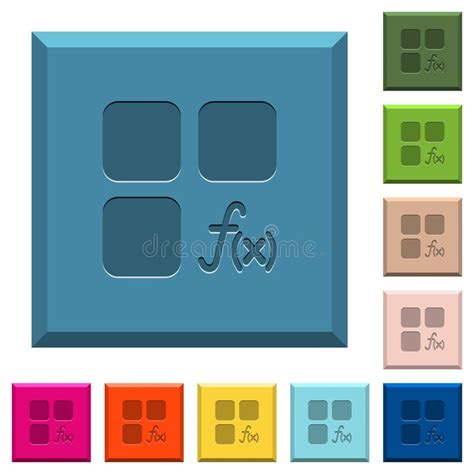 Component Functions Engraved Icons On Edged Square Buttons Stock Vector Illustration Of