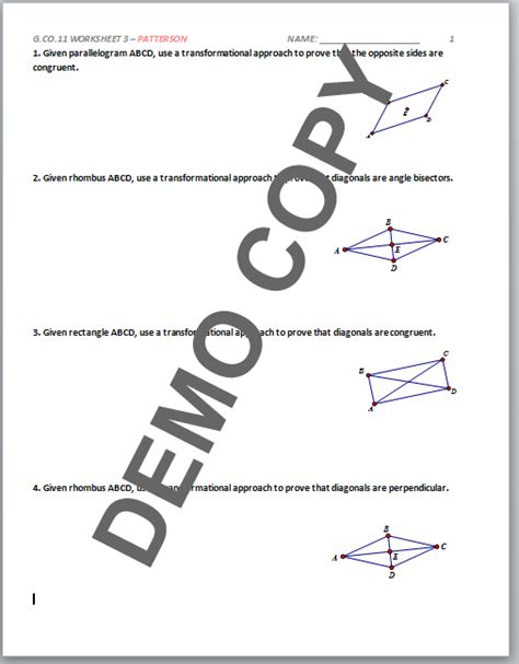 High School Geometry Common Core Gcoc11 Proof Quadrilaterals