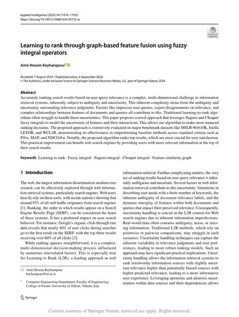 Learning To Rank Through Graph Based Feature Fusion Using Fuzzy Integral Operators Request Pdf