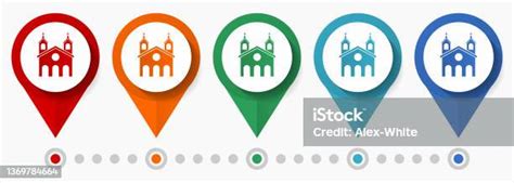 교회 개념 벡터 아이콘 세트 평면 디자인 포인터 인포 그래픽 템플릿 개념에 대한 스톡 벡터 아트 및 기타 이미지 개념 개념 기호 건축 Istock