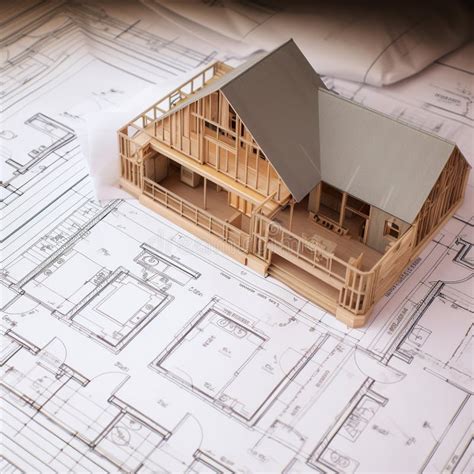 Close Up Building Plans Engineering Drawing Plan Of House On Paper Stock Illustration