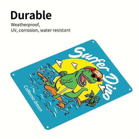 카리포니아 꿈 다용도 알루미늄 사인에 멋진 공룡 디자인이 있는 빈티지 스타일 서퍼 디노 장식용 금속 사인 플 Temu Republic Of Korea