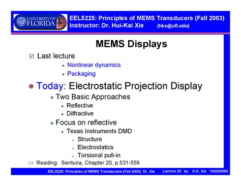 Lecture Slides On Mems Display Eel 5225 Docsity