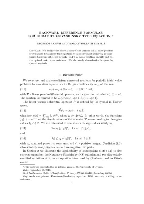Pdf Backward Difference Formulae For Kuramoto Sivashinsky Type Equations