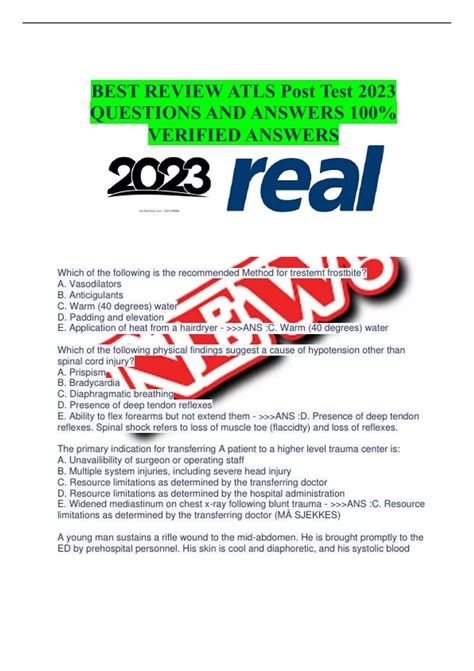 Best Review Atls Post Test 2023 Questions And Answers 100 Verified Answers Atls Post Stuvia Us