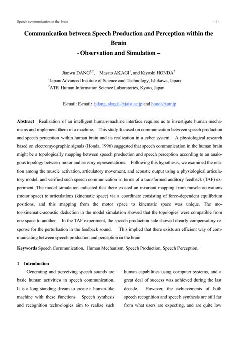 Pdf Communication Between Speech Production And Perception Within The