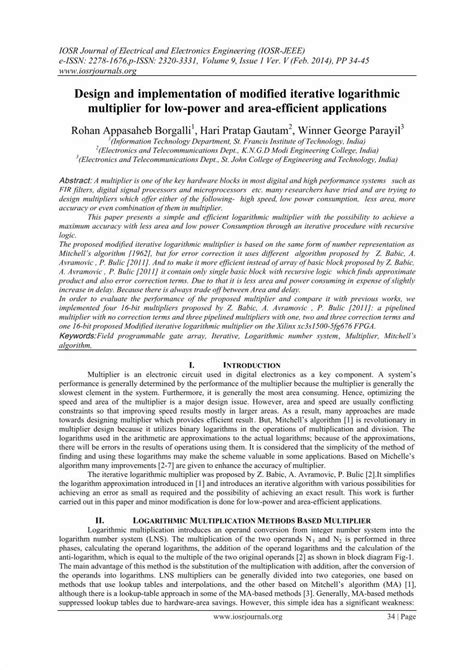Pdf Design And Implementation Of Modified Iterative Logarithmic Multiplier For Low Power And