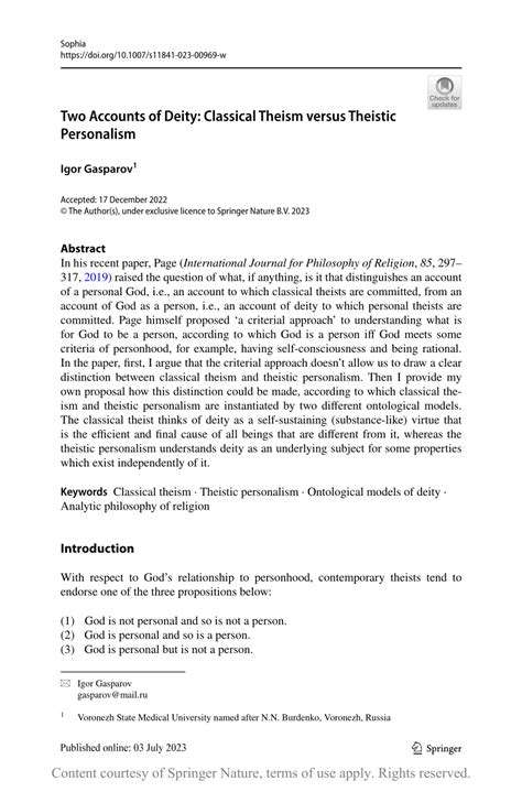 Two Accounts Of Deity Classical Theism Versus Theistic Personalism